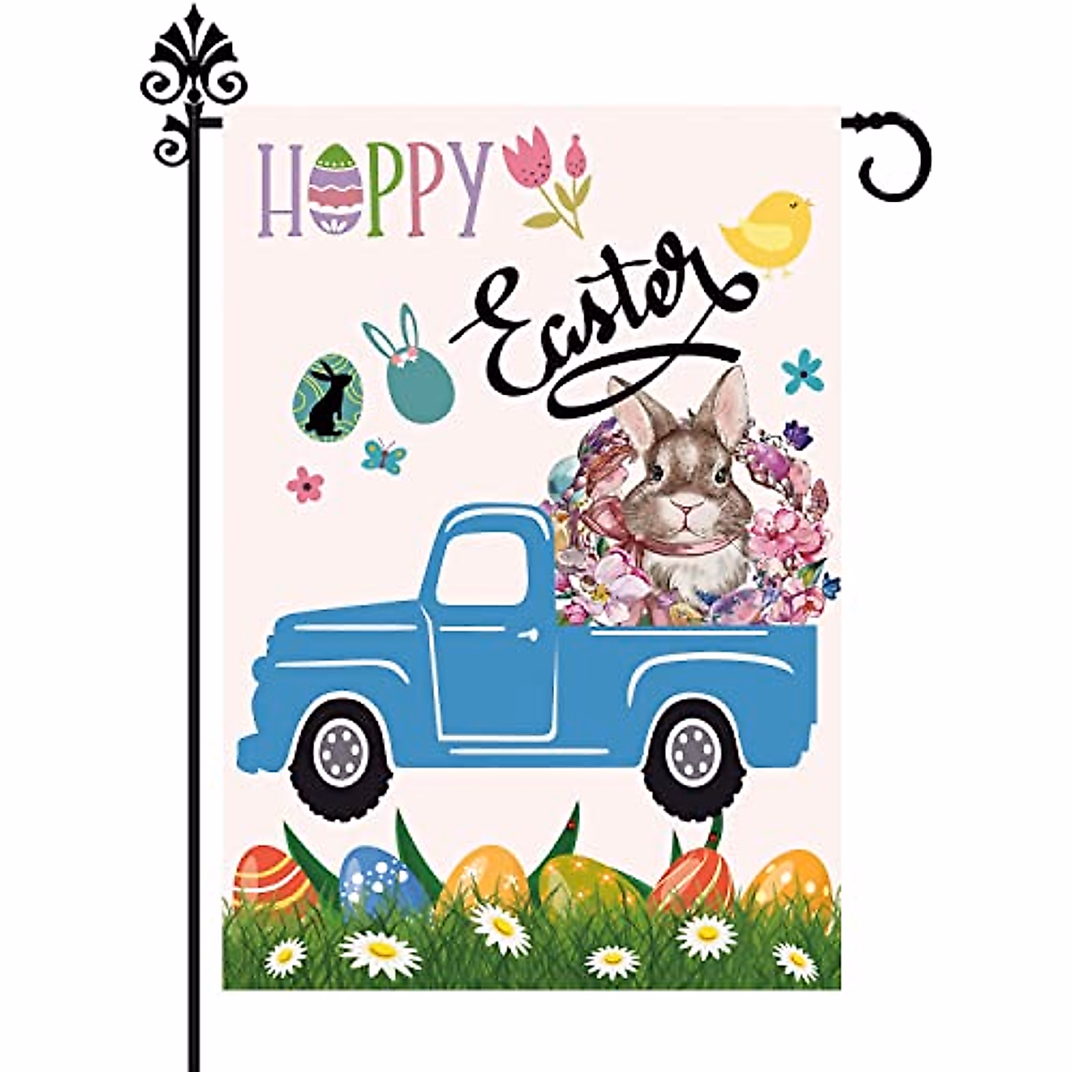 LORDWEY Easter Garden Flags, Welcome Bunny Easter Spring Double Sided Flags, Seasonal Vertical 12x18 Inch Rabbit Burlap Flag, House Yard Outdoor Decor, Pink