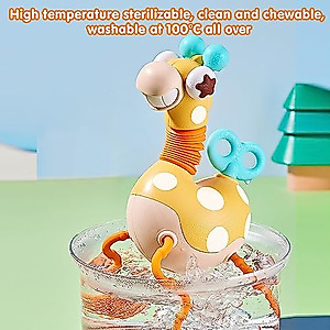 VATOS Baby Sensory Toys Montessori Food Grade Silicone Pull String Activity Toy,Giraffe Toy with Twisting Clockwork & Neck Pop Tube for Fine Motor Skills,Travel Toys for Babies,Infants Toddlers 18M+