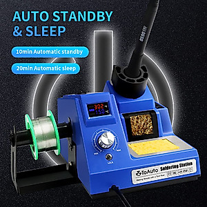 TOAUTO DS90 Soldering Station-°F & °C Dual Digital Display Soldering Iron Station Kit,90W Soldering Iron,302℉- 842℉ Temperature, Anti-Static & Grounding Wire, Auto Standby & Sleep,5 Solder Tips, Blue