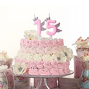 2.6" Large Birthday Candles, 0-9 Crown Number Candle Glitter Pink Birthday Candle Cake Topper Numeral Cake Candles for Baby Girl Birthday Cakes Anniversary Wedding Party (Number 5)