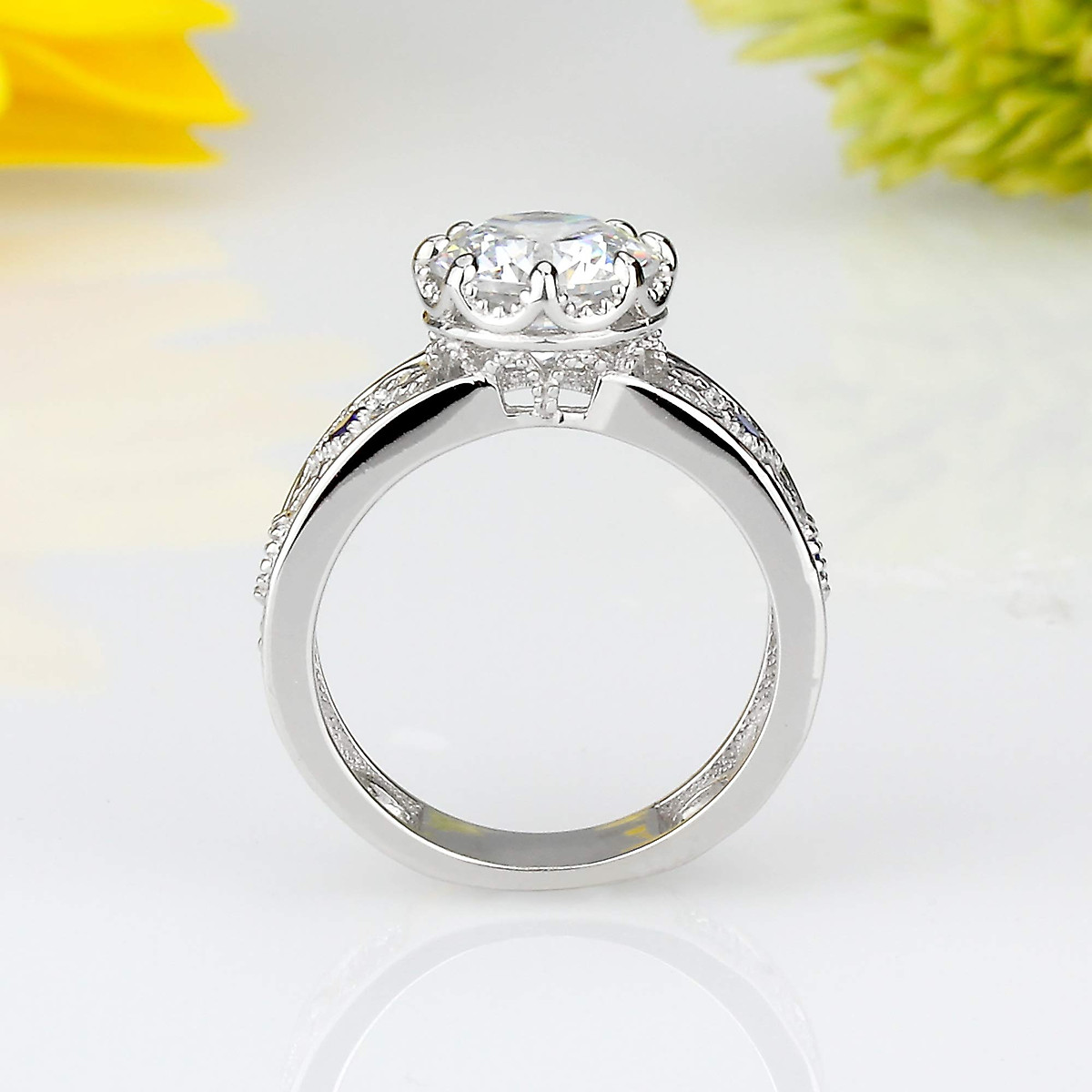 925 Sterling Silver Wedding Ring 2 Carat Octagon Cut CZ Stone Simulated Blue Sapphire CZ Accent Filigree Vintage Engagement Ring (Size 5 to 9)