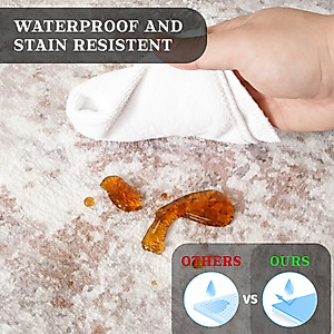 Washable 9x12 Area Rugs - Neutral Large Rugs for Living Room Abstract Soft Faux Wool Carpet for Bedroom Non Slip Stain Resistant Dining Room Rug Beige/Grey/Brown