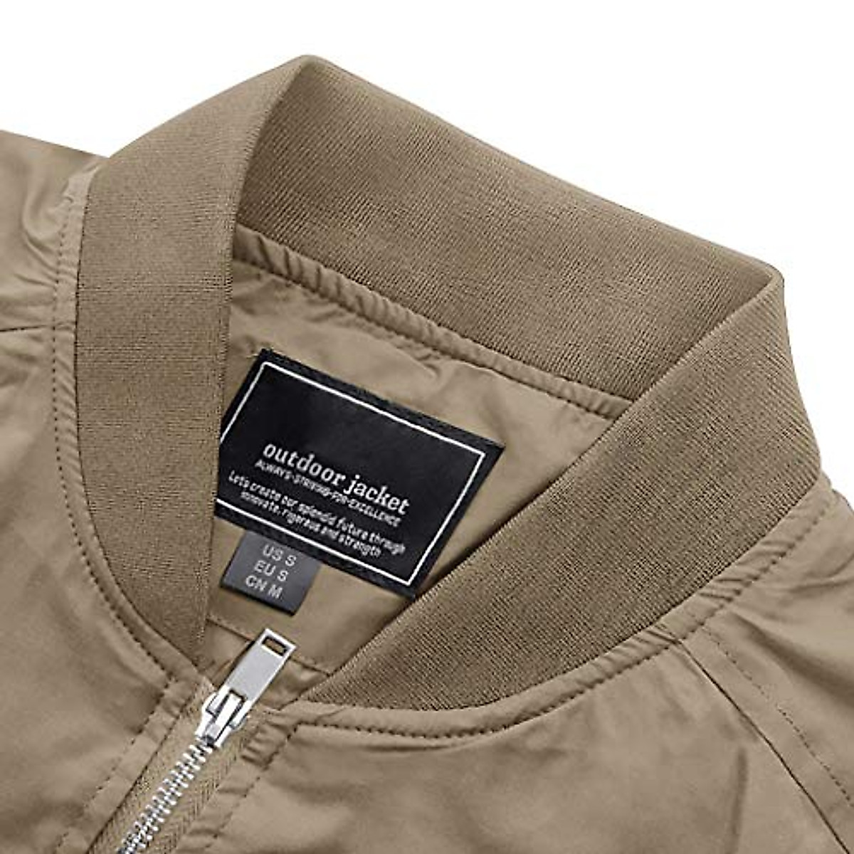 CRYSULLY Mens Autumn Casual Coat Sport Zip Outerwear Windproof Thin Bomber Jackets Khaki