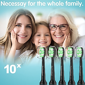 Jiuzhoudeal Toothbrush Replacement Heads for Philips Sonicare DiamondClean ProtectiveClean 4100 5100 6100 C2 G2 Electric Toothbrush Brush Heads Black, 10 Pack
