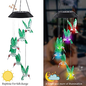 MorTime LED Solar Hummingbird Wind Chime, 25" Mobile Hanging Wind Chime for Home Garden Decoration, Automatic Light Changing Color(Hummingbird)