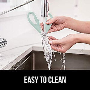 Gorilla Grip All Purpose Food Kitchen Shears, Extra Large, Heavy Duty, Stainless Steel Sharp Blades, Comfortable Handle Scissors with Blade Guard, Cutting Tool, Cut Meat, Poultry, Vegetables, Mint