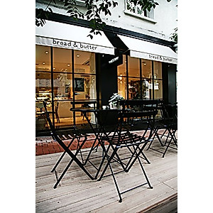 Mobel Designhaus French Café Bistro Folding Side Chair, Jet Black Frame, Steel Metal Slats (Pack of 2)