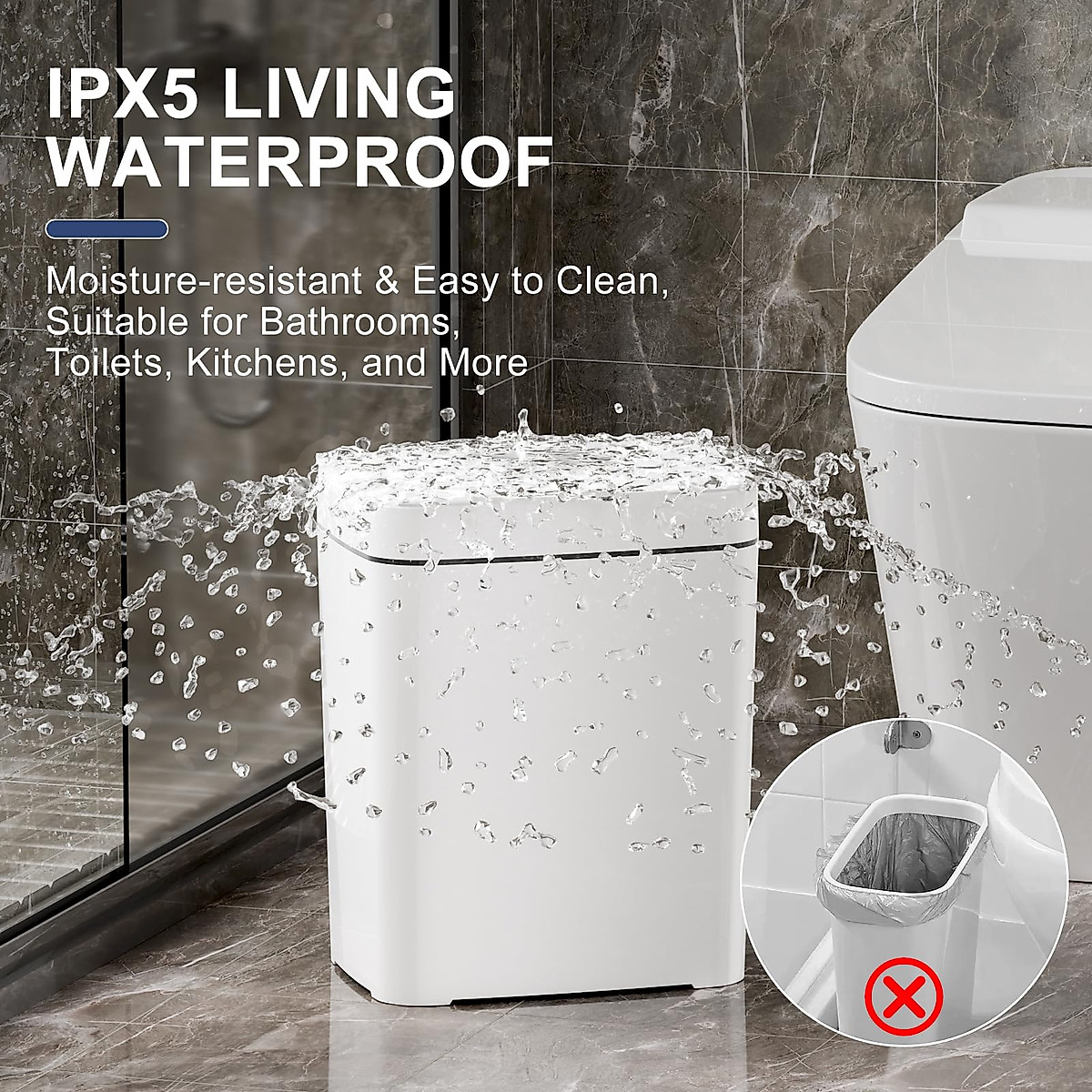 Vanpopubs 2 Pack 2.7 Gal Bathroom Trash Can with Lid, Automatic Trash Can Small Smart Garbage Can Touchless, Slim Motion Sensor Waterproof Plastic Trash Bins for Bedroom Office Kitchen Toilet