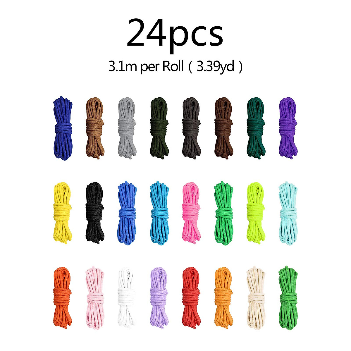 Hileyu Parachute Cord 24 Colors 10 Feet Paracord Cord 550 Multifunction Type III Paracord Ropes 550lb Survival Paracord Random Combo Crafting Kit 7 Strand Cord Tent Rope Outdoor Survival Rope