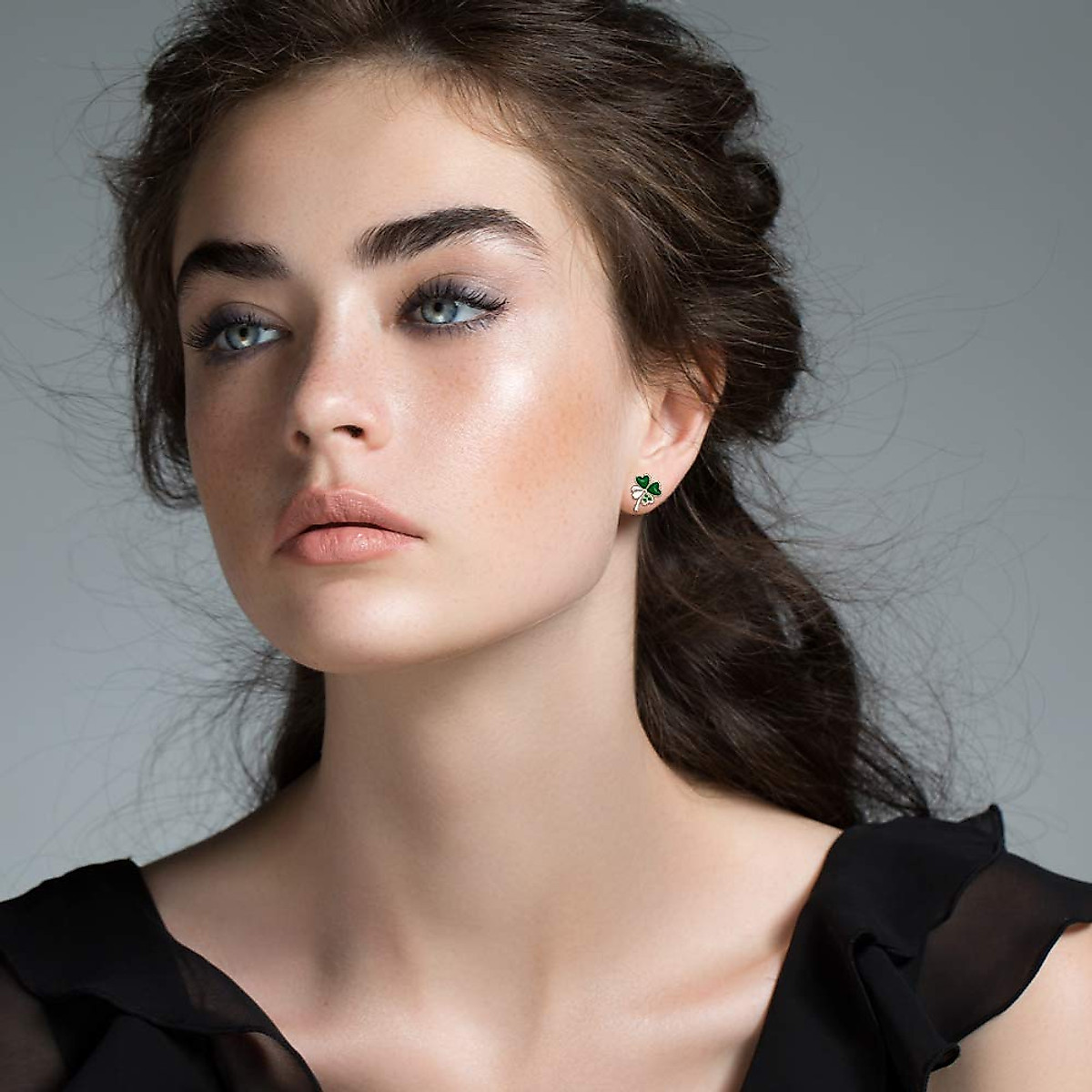 S925 Sterling Silver Heart Four Leaf Clover Shamrock Earrings for Women Irish Emerald Crystal Piercing Stud Charm Valentine ST Patricks Day Earring