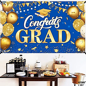 XtraLarge, Congrats Grad Banner - 72x44 Inch, Blue and Gold Graduation Decorations 2023 | Graduation Banner for Class of 2023 Decorations | Graduation Backdrop, Blue Graduation Party Decorations 2023