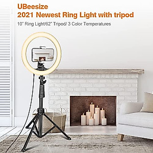 UBeesize 10''Selfie Ring Light with 62''Tripod Stand, Led Ring Light with Phone Holder and Remote for Video Recording/Zoom Meeting (YouTube/ Tiktok/Twitch), Compatible with Phones, Cameras & Webcams