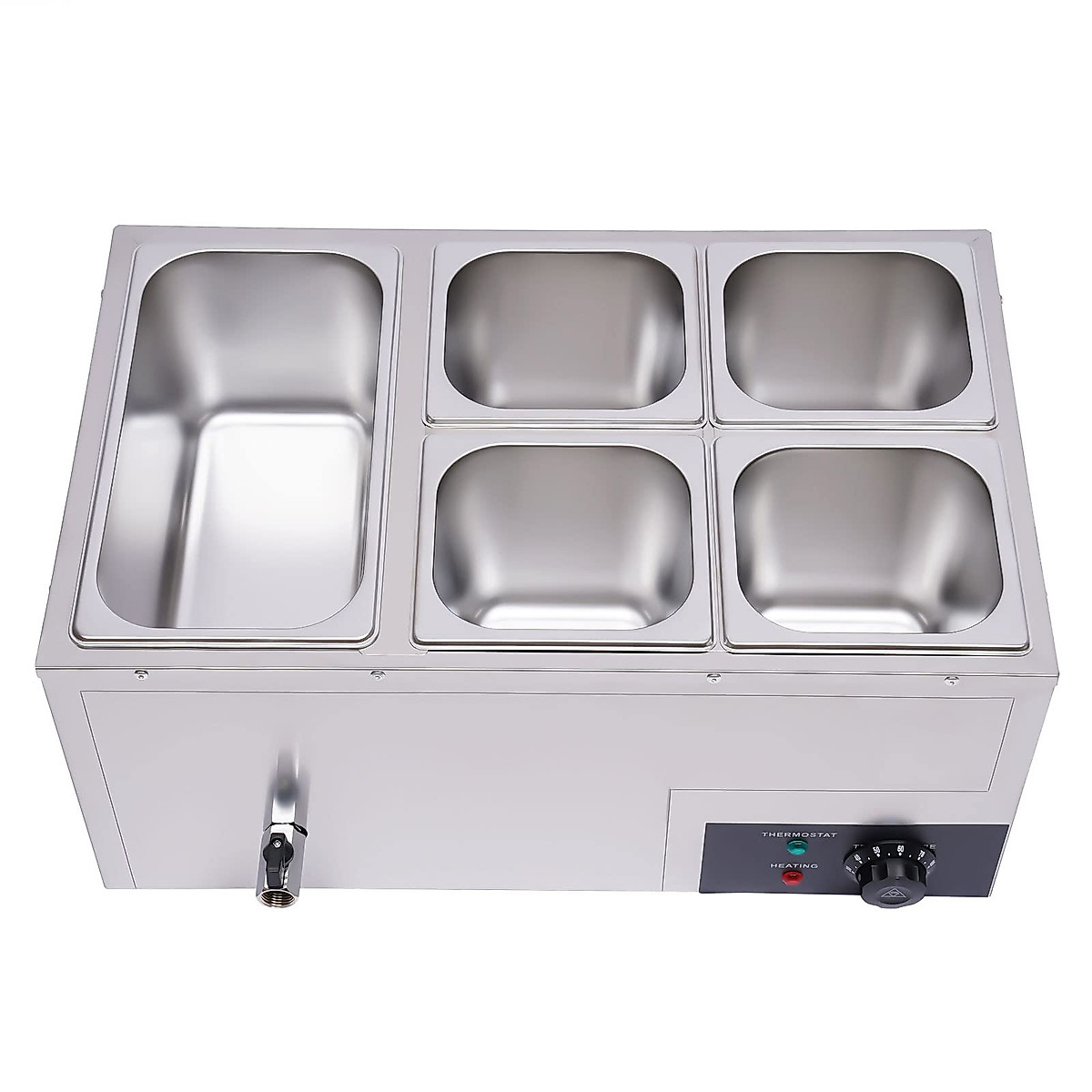 Electric Bain Marie, 600W 5-Pan Commercial Portable Steam Table Food Warmer, 20Qt Stainless Steel Canteen Buffet Warmer Electric Food Warmers and Servers for Parties, Buffets, Hotels