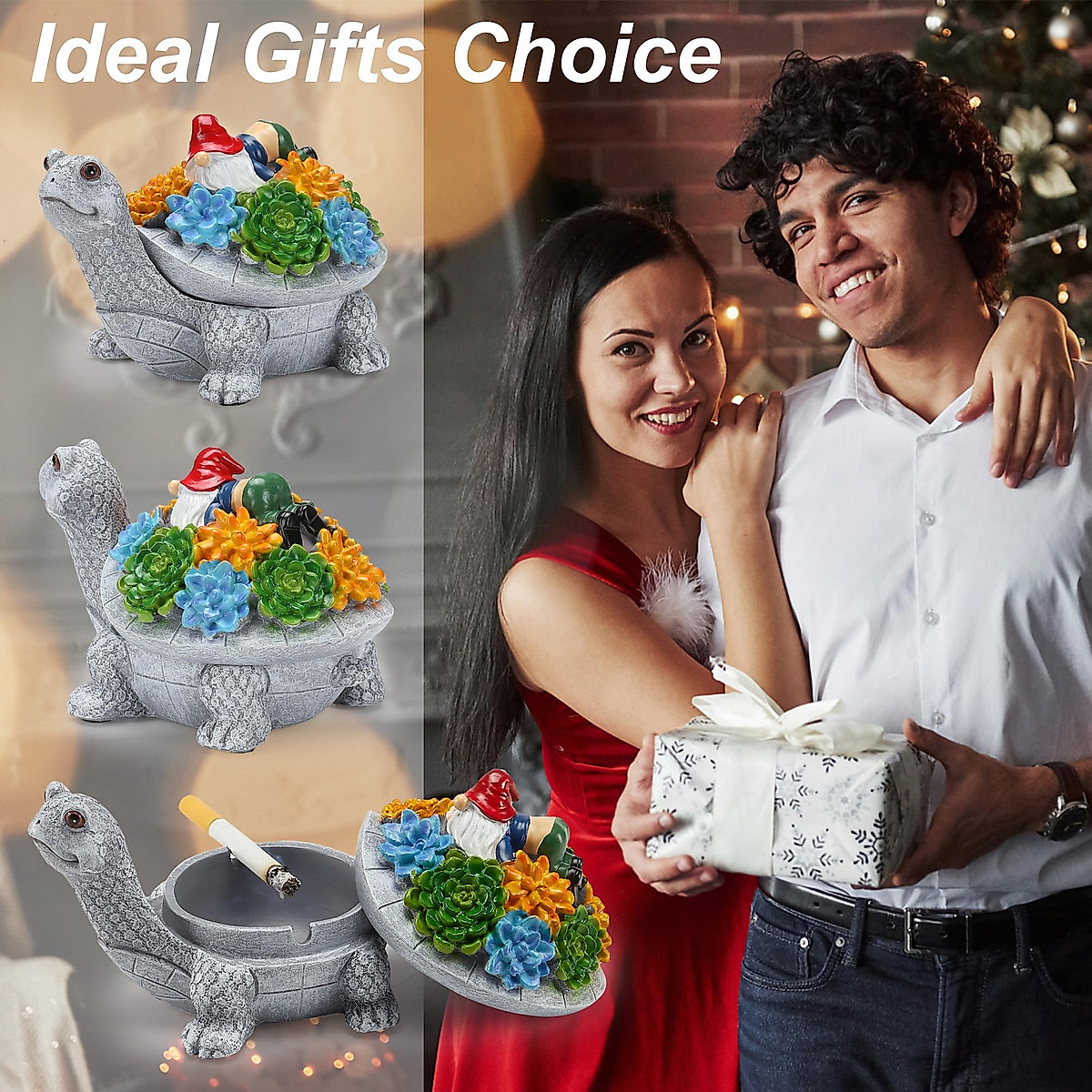 Ashtray, Turtle Ashtrays Ash Tray for Outside Patio, Smokeless Indoor Outdoor Ashtray with Lid Drunk Gnome Decor, Cute Cool Smoking Cigarettes Accessories Smokers Gifts for Men Women