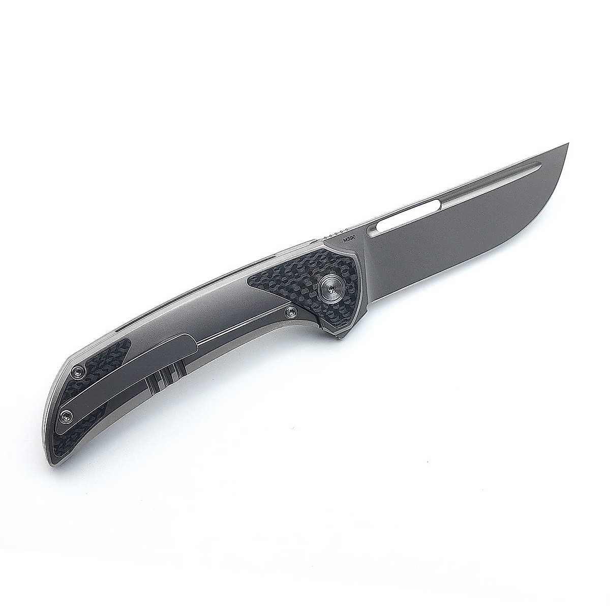 Miguron Knives M Eriko Flipper Folding Knife 3.5" M390 Blade Titanium Handle Carbon Fiber Inlay Pocket Knife MGR-610BK