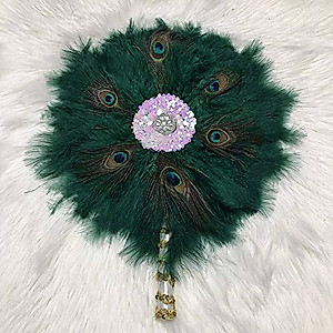 Nigerian Fan 19color Available Feather Fan with Stones Sequins Nigerian Wedding Feather Fan for Party Wedding - Blue
