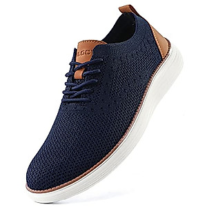 VILOCY Men's Dress Sneakers Oxfords Casual Business Shoes Lace Up Lightweight Walking Knit Mesh Fashion Sneakers Navy,US11 EU44