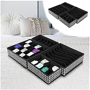 Underwear Drawer Organizers, Set of 4 Closet Organizer Divider, Foldable Fabric Dresser Storage Box for Bra, Handkerchiefs, Ties, Undergarment, Belt, Panties, Socks