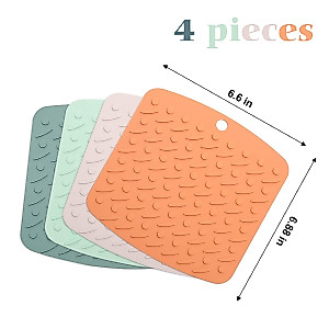 Silicone Pot Holder 4 Pack Silicone Trivet Mat - Non Slip Heat Resistant Trivet Hot Pads for Kitchen Silicone Pot Holder for Kitchens Jar Opener, Spoon Holder, Oven Mitts, Placemats, Pot Holders