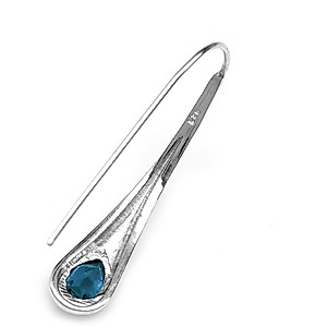 Silvershake 1.5 CT Genuine London Blue Topaz White Gold Plated 925 Sterling Silver Modern Style Hook Earrings