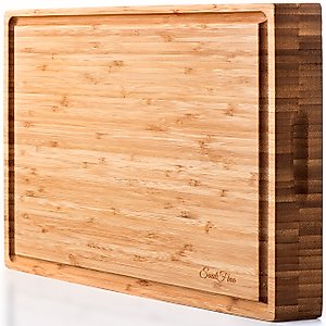 EXTRA LARGE Organic Bamboo Cutting Board & Thick Butcher Block w/Juice Groove - 17x13x1.5" Wood Cutting Board, Premium Quality and Professional Design - Bamboo Chopping Block (Bamboo)