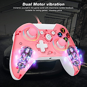 fuxinya Wired Controller, Compatible with Xbox One/One S/One X/One Elite/Windows PC, USB Wired Gamepad Remote Controller, PC Game Controller with Headset Jack [2021 Newest Version] (Pink)