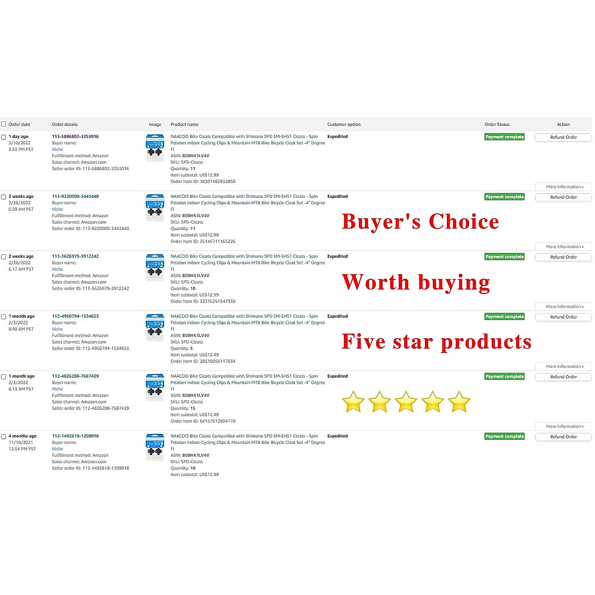 NAACOO Bike Cleats Compatible with Shimano SPD SM-SH51 - Spin Peloton Indoor Cycling Clips & Mountain MTB Bicycle Cleat Set -4° Degree Float (SH51 A)