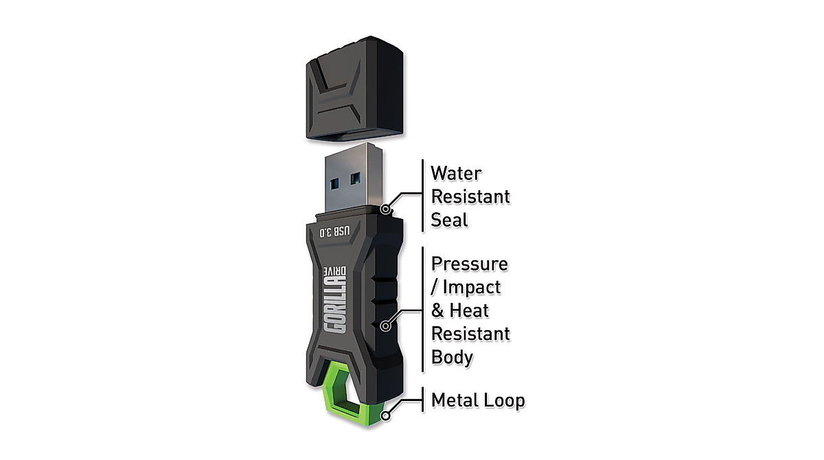 GorillaDrive 128GB Rugged USB Flash Drive - Extreme Durability