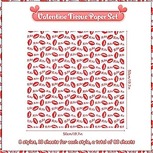 Valentines Tissue Paper Sheets Bulk 80 Sheets 20 * 20inch Per Sheet 8 Designs 10 Sheets Each Design Pattern Printed for Boxes,Wrapping Bags and Wine Bottles