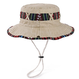MengPa Men Summer Sun Hats Bucket Hat Beach Boonie Hat Foldable Fishsing Hat for Women (Pattern-Khaki) US3129A