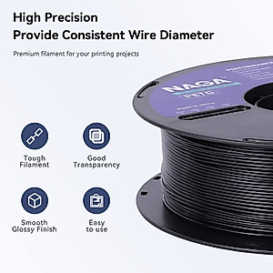 NAGA PETG Filament 1.75mm, Durable PETG 3D Printer Filament, 1kg Spool(2.2lbs), Dimensional Accuracy +/- 0.02 mm, Black
