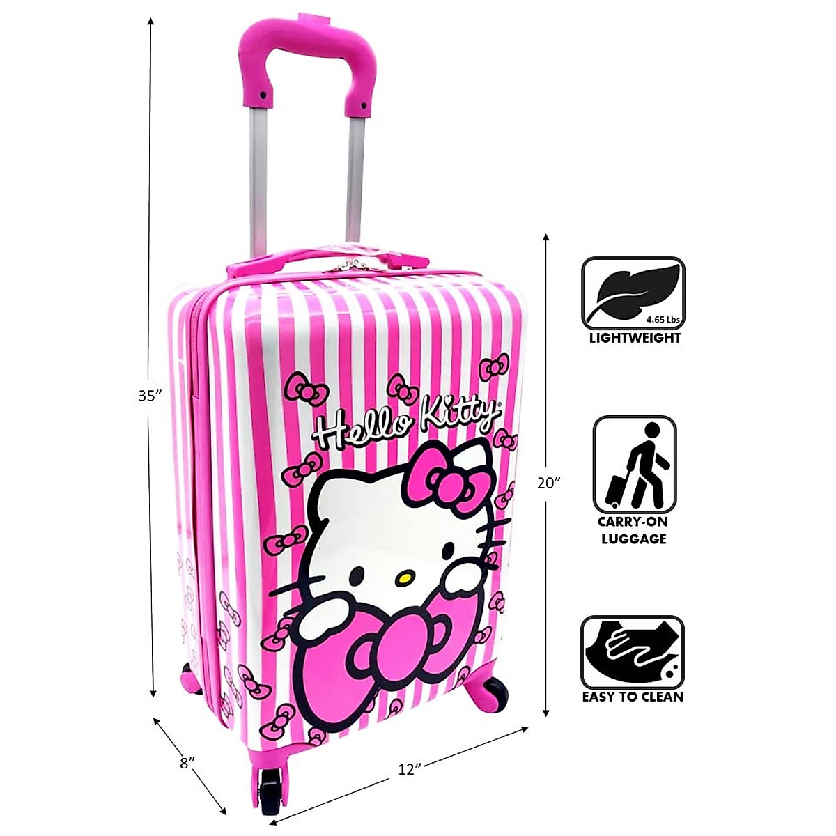Fast Forward Kids Licensed Hard-Side 20” Spinner Luggage Lightweight Carry-On Suitcase (Hello Kitty) Carry-On 20 Inch