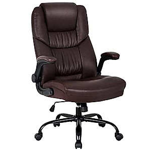 Ergonomic Office Chair PU Leather Desk Chair High Back Computer Chair with Lumbar Support Flip up Armrest Rolling Swivel Adjustable Task Chair for Adults(Brown)