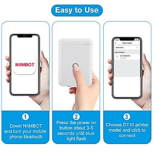 Label Maker, D110 Portable Wireless Connection Bluetooth Mini Label Printer with Tape, Multiple Templates Available for Phone Pad Office Home USB Rechargeable, White