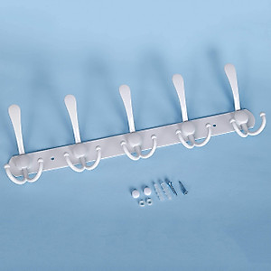 WEBI Coat Rack Wall Mount,Coat Hooks Wall Mount,Coat Hanger Wall,Wall Coat Rack,Hook Rack Rail,5 Triple Hooks for Hanging Coats,Jacket,Clothes,White,2 Packs