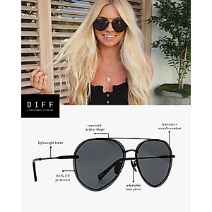 DIFF Lenox Black + Grey, Designer Oversized Aviator Sunglasses for Women UV400 Protection