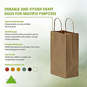 Prime Line Packaging Mini Brown Gift Bags with Handles, Kraft Paper for Small Business, Boutique, Retail, Thank you, Party, Take Out - 6x3x9, 100 Pack