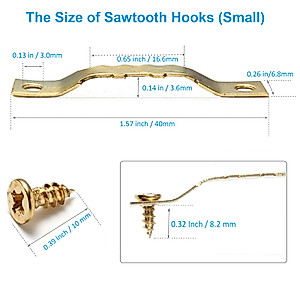 YHYZ Sawtooth Picture Hangers Bulk (Small ), 30pcs Gold Sawtooth Hangers / Hooks with 60pcs Screws, for Picture Frame Painting Photos Artwork Clock Home Decoration (30 Sets, Small)
