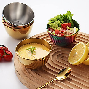 18/8 Stainless Steel Condiments Side Sauces Dishes Cereal Dessert Ice Cream Appetizer Bowls and Spoons Small Gold Serving Suace Cups for Kitchen Mini Dessert Cups