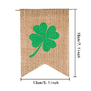 TecUnite 2 String St. Patrick's Day Banners Lucky Garland and Four Leaf Clover Shamrock Banner Irish Burlap Banner for St. Patrick's Day Decoration (Style B)
