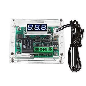 AEDIKO W1209 DC 12V Digital Temperature Controller Board Blue Digital Display Thermostat -50-110°C Electronic Temperature Temp Control Module Switch with Waterproof Case (1-Pack)