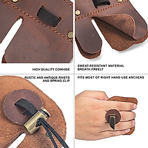 Perogen Archery Finger Tab-Cow Leather Fingers Protector for Recurve Bows Hunting Finger Protector Brown (L)
