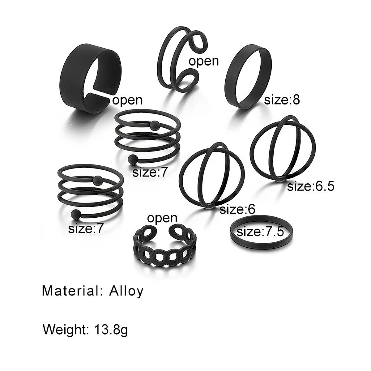 Black Rings for Women Boho Black Stackable MIDI Rings Vintage Knuckle Finger Ring Pack (C)