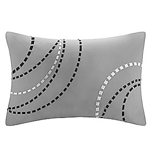 Madison Park Essentials Bed in a Bag Comforter, Vibrant Color Design All Season Down Alternative Cover with Complete Cotton Sheet Set, Queen(90"x90"), Knowles, Circular Grey, 9 Piece