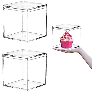 LOVPLAY Acrylic Boxes Plastic Square Containers Plastic Clear Acrylic Cube with Lid Storage Box 2 Packs 4.7x4.7x4.7Inches Candy Wedding Party Pill Jewelry Boxes
