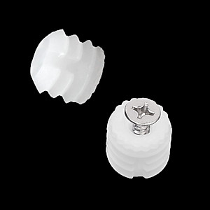 MingQiEven 200 Pack Plastic Hinge Dowel Inserts with Screws, White Dowels Door Hinge for Cabinet Door Drawer Bedside Table Repair Installation Replacement Bathroom Kitchen