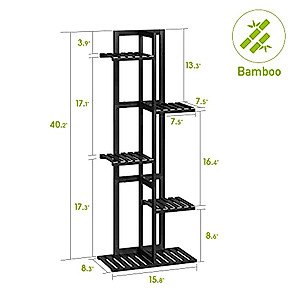 BMOSU Plant Stand For Indoor Corner Tall Plant Shelf 6 Potted Flower Bamboo Plant Stands Holder Shelf Plants For Outdoor Plant Rack Potted Plant Holder Display Rack For Living Room Balcony Bedroom(Black)