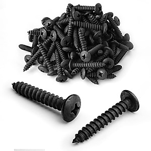 POWERTEC QWS1008#14 Wood Screws 1-1/2 inch, Phillips Truss Head Self Tapping Black Wood Screw Set - 100pcs