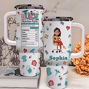 Personalized Nurse Tumbler 40oz -nurse therapeutic furniture designer-Custom Name Insulated Travel Mug with Handle & Straw, Gift for Nurses, Medical Workers, Appreciation, Mother's Day Zk9iPF
