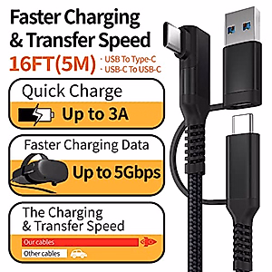 2 in 1 Fast Charging USB C Cable 10 FT 16 FT for Oculus Quest VR Gaming Headset Power Supply Cable PC Data Transfer type c charging cable fast charging 10ft 16ft for Oculus Quest VR Gaming Headset
